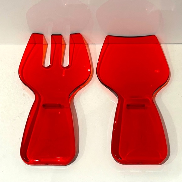 Kitchen | Mcm Red Acrylic Lucite Salad Grabbers Spoon Fork Retro Mod ...